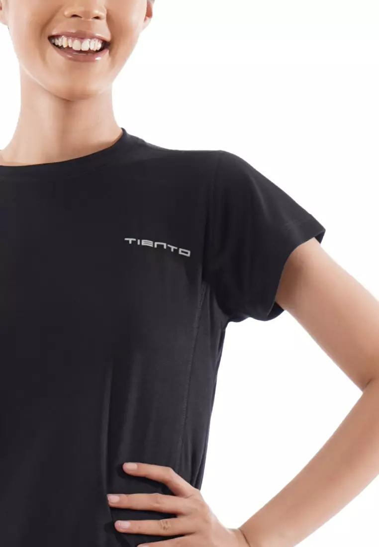 Jual Tiento Tiento Kaos Dry Fit Women Black Baju Olahraga Lari Original ...