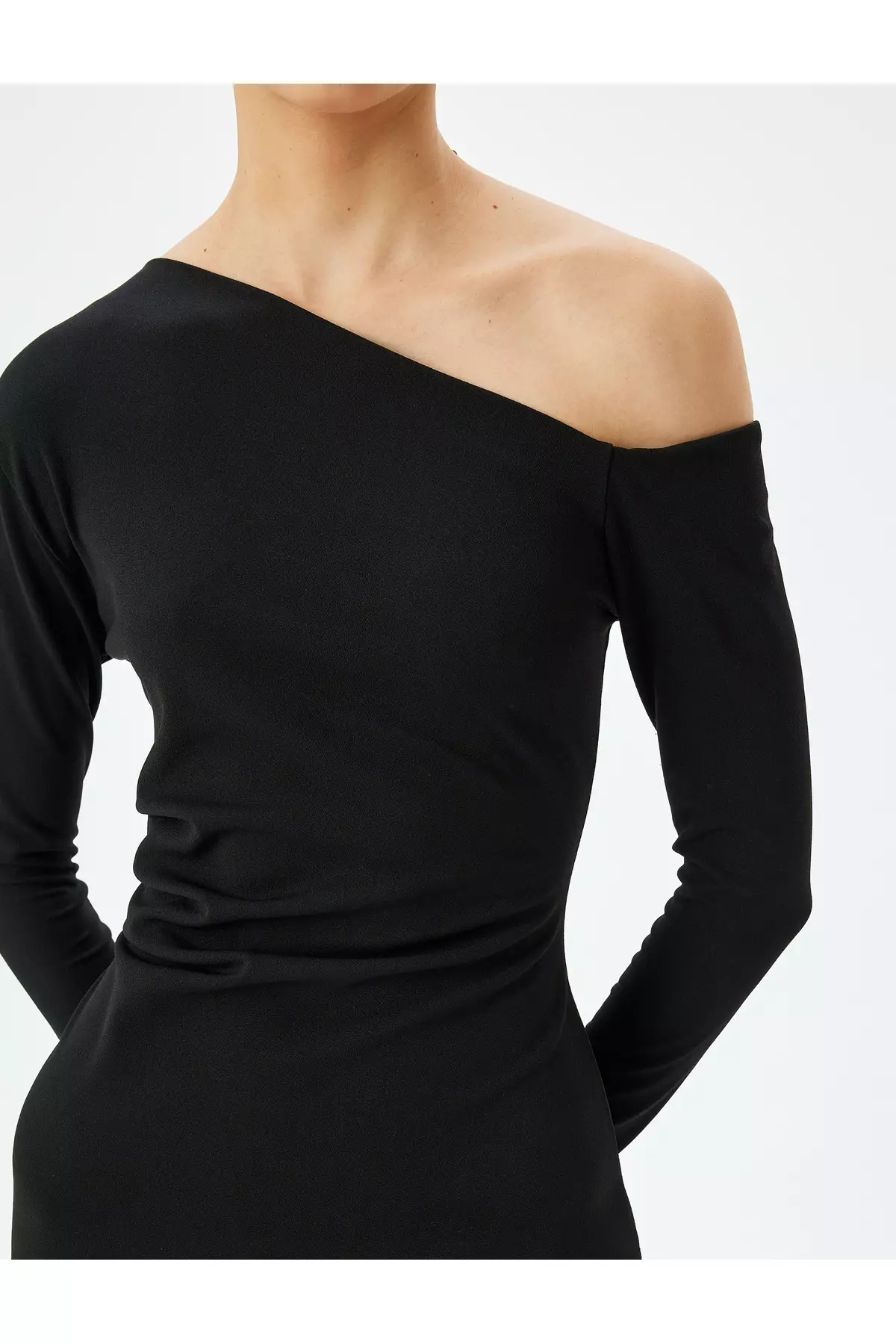Buy KOTON Drape Detail Asymmetrical Neckline Long Sleeve Mini Pencil ...