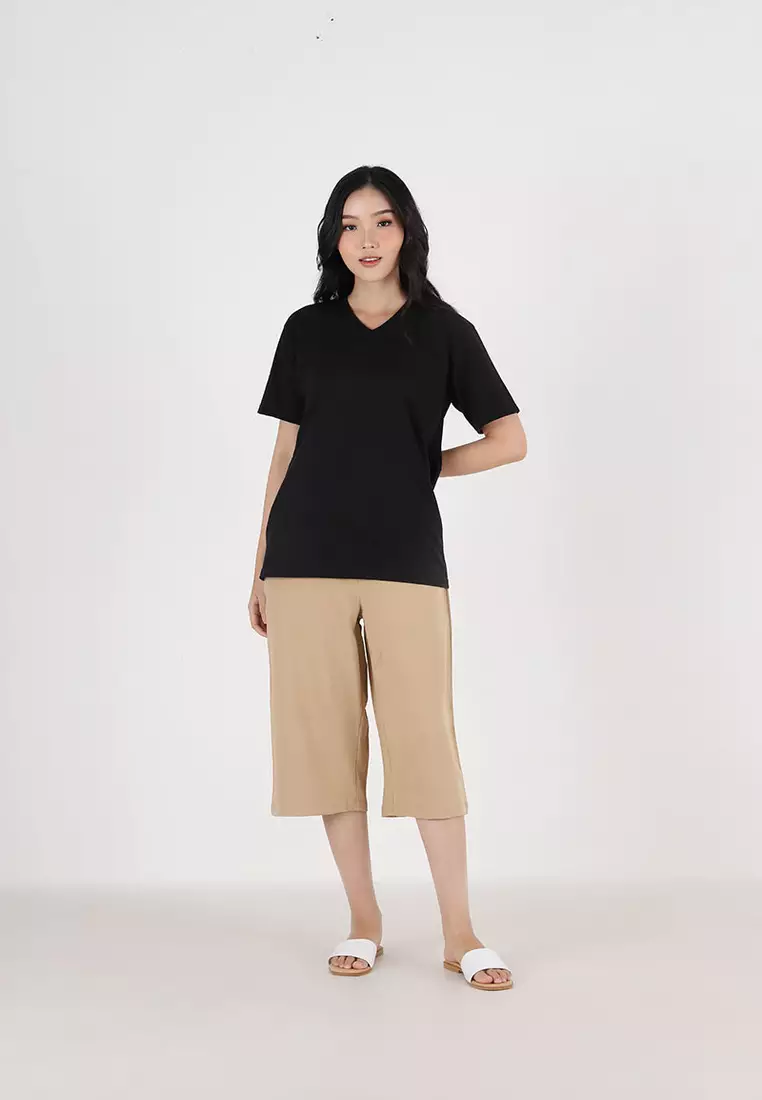 Jual Sorabel Sorabel - Honee Regular Tshirt V-neck Black Original 2024 ...