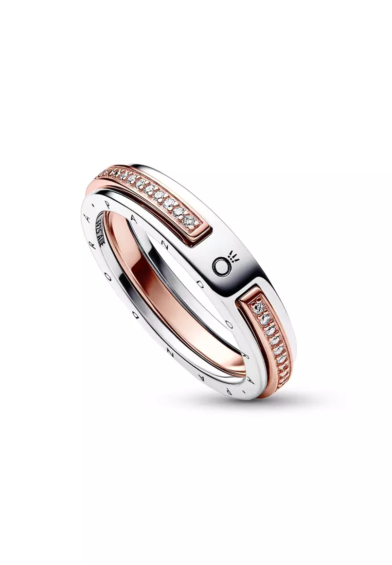 Buy PANDORA Pandora Signature 14k Rose Gold Plated Two-tone Logo & Pavé ...