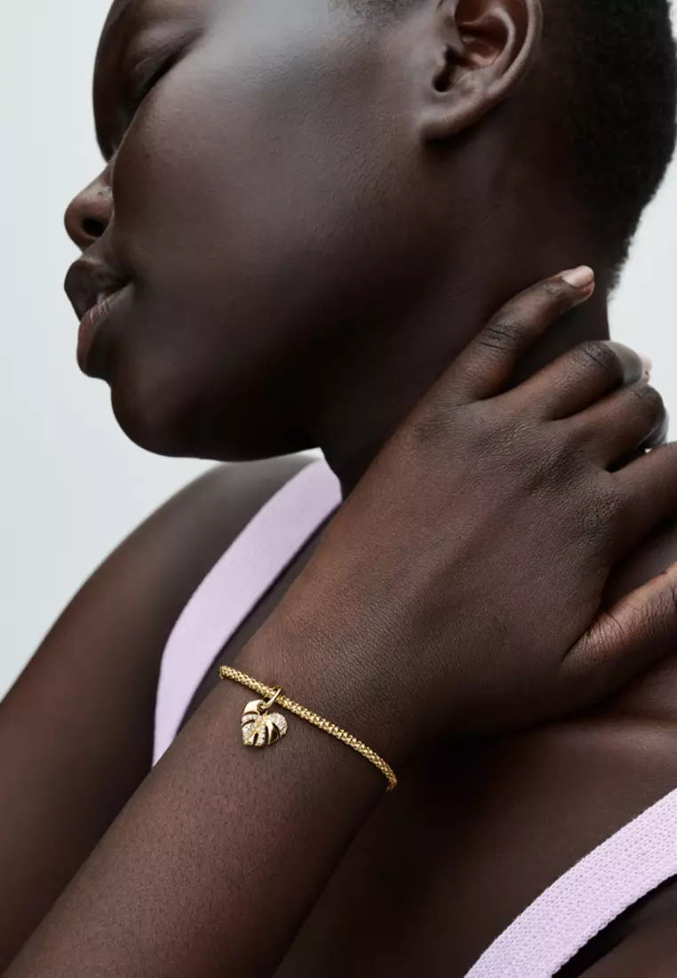 Buy PANDORA Pandora 14k Gold Plated Sparkling Monstera Leaf Dangle ...