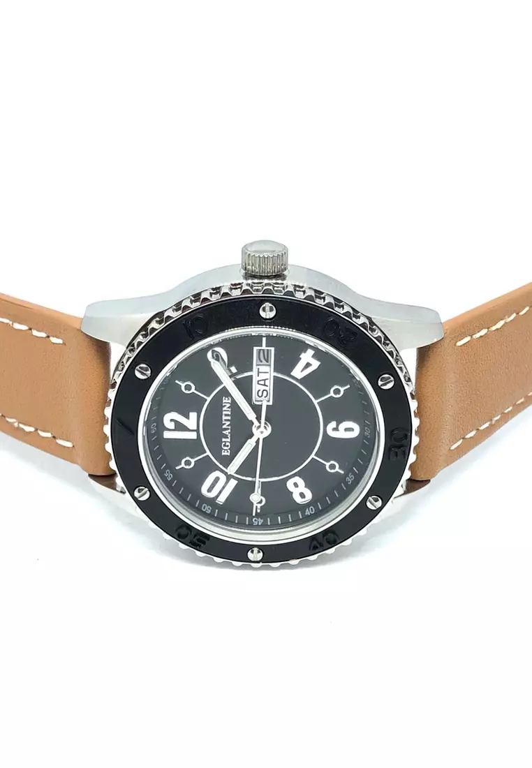 Buy EGLANTINE Vanessa Ladies Steel Quartz Watch Black Dial on Light ...