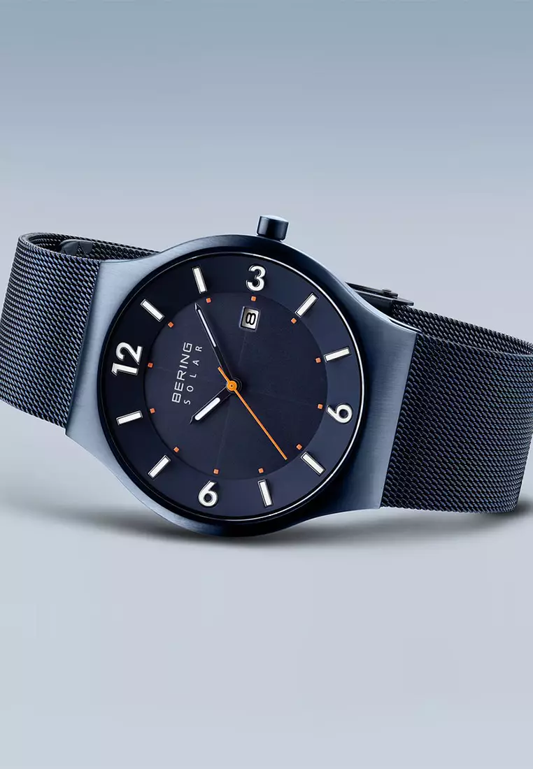 Buy Bering Time Men's Blue Steel Mesh Bracelet and Blue Dial Solar ...