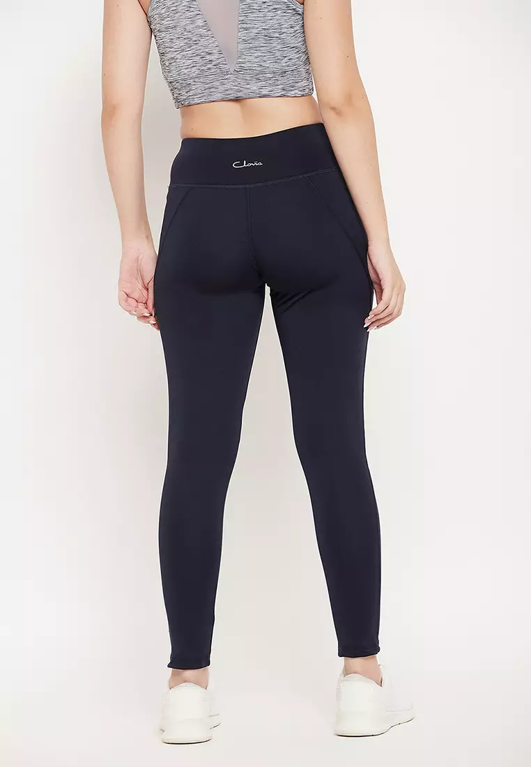 Buy Clovia Clovia Snug Fit Active Tights in Navy with Reflective Logo ...