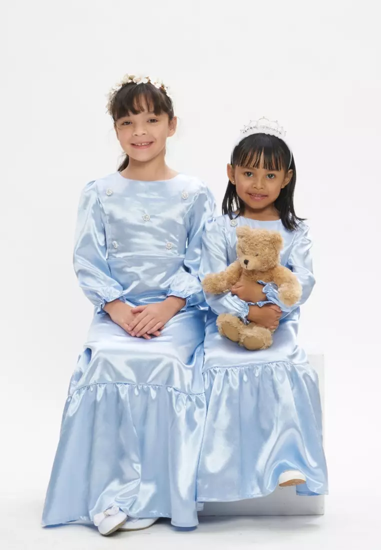 Buy Loveaisyah Girl Pearl Diamond beaded Silver Blue Dress Raya Baju ...