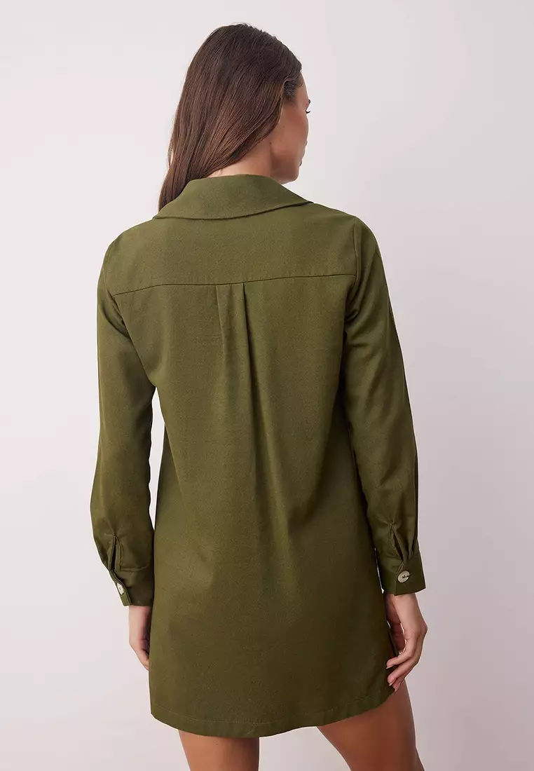 Buy Trendyol Khaki Bird Eye Lace Detailed Short / Mini Woven Dress 2026 ...