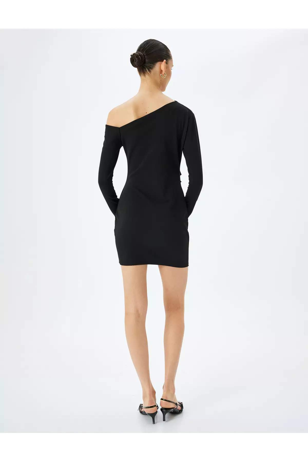 Buy KOTON Drape Detail Asymmetrical Neckline Long Sleeve Mini Pencil ...