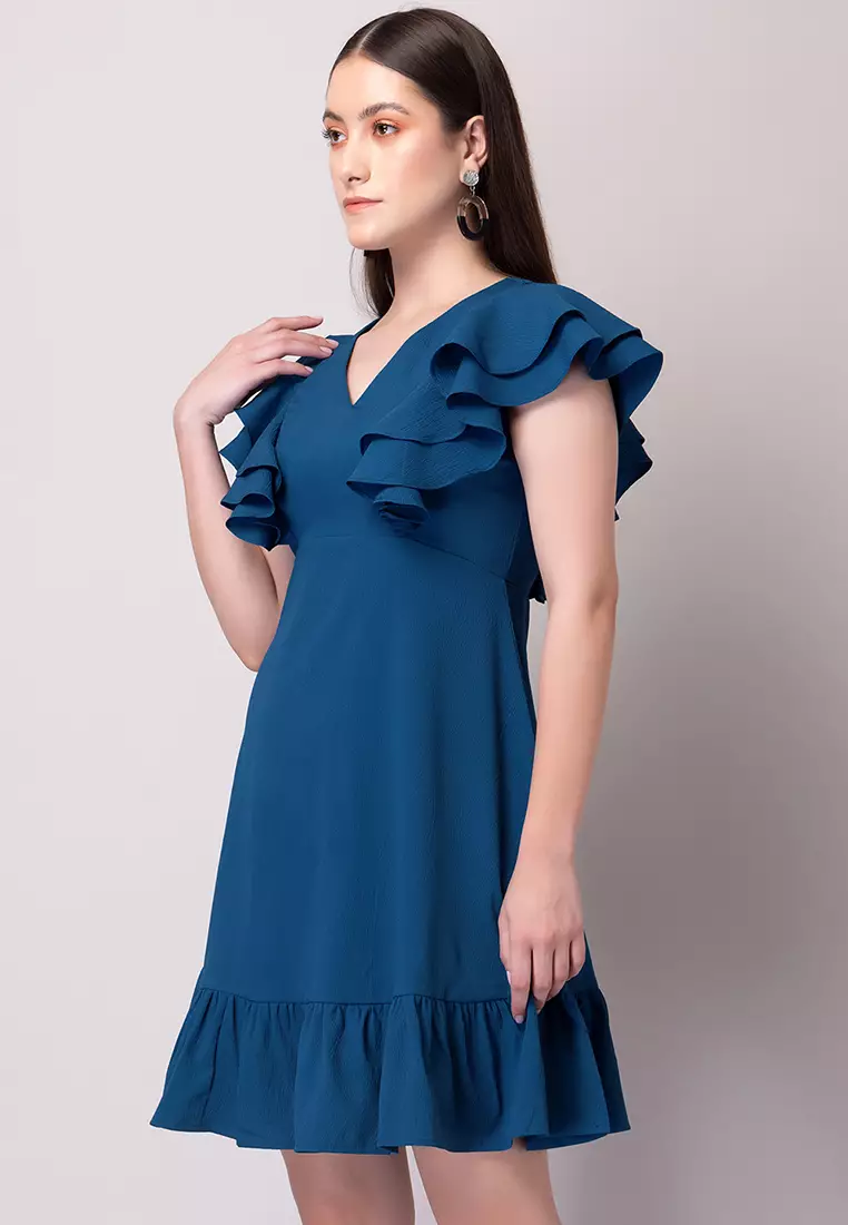 Buy FabAlley Dark Blue Ruffled Mini Dress 2025 Online | ZALORA Philippines