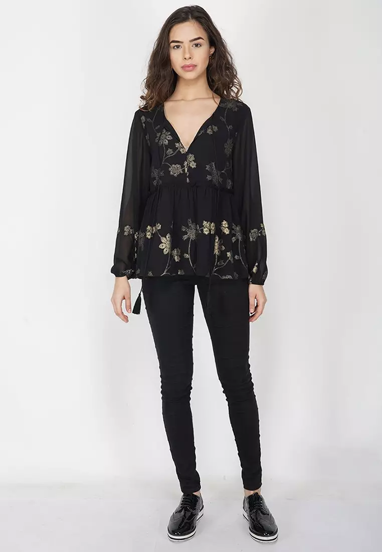 Buy Shaye Black Embellished Blouse 2024 Online | ZALORA