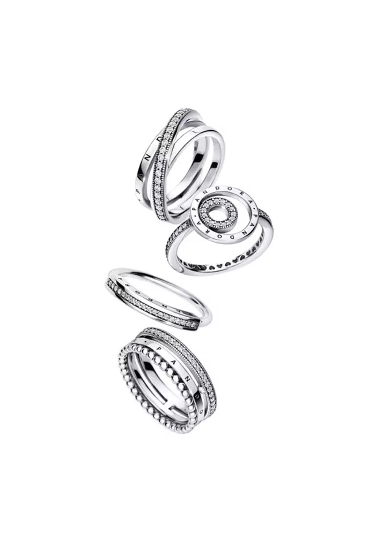 Buy PANDORA Pandora Signature Logo Pavé & Beads Ring Online | ZALORA ...