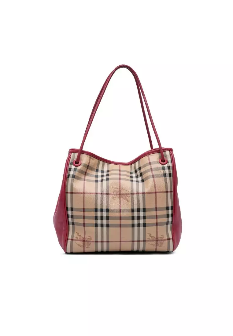 Buy BURBERRY Pre-Loved Burberry Small Leather Trimmed Haymarket Check ...
