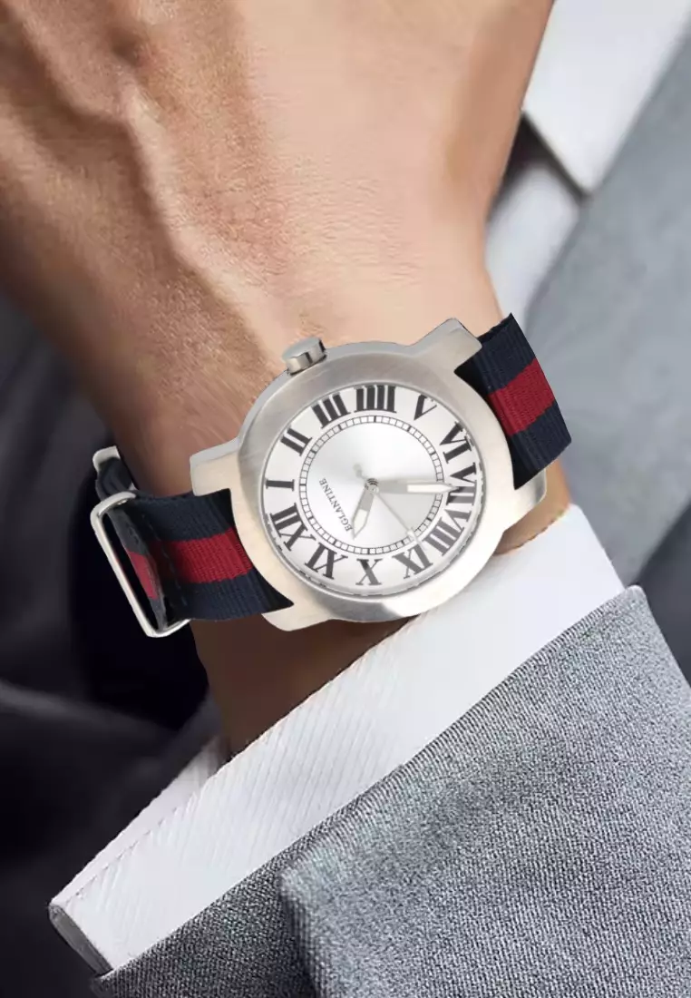 Buy EGLANTINE Emile Unisex Steel Quartz Watch on Navy Blue/Red NATO ...