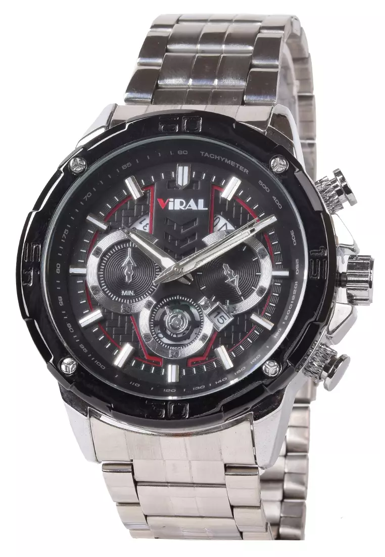 Jual Viral Viral Jam Tangan Analog Pria - Silver Black Zinc Alloy Case ...