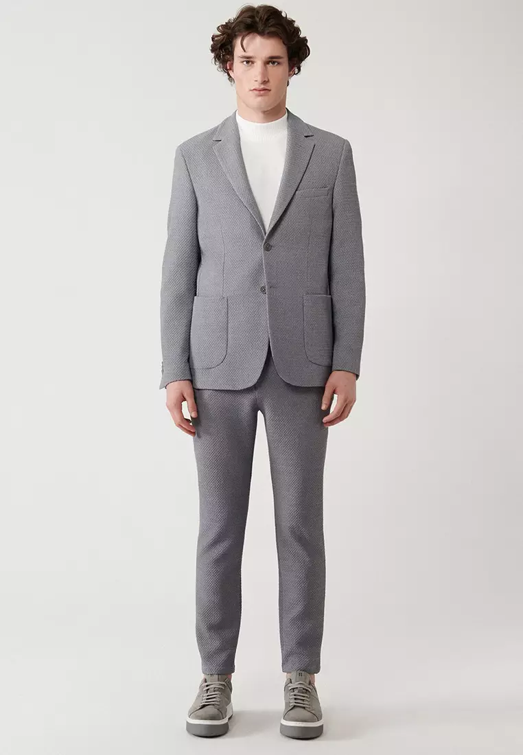 Buy Avva Men's Gray 360 Degree Flexible Double Slit Unlined Jacket ...