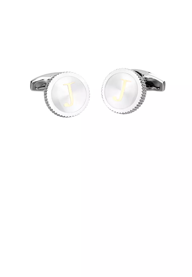 Buy Glamorousky Fashion Simple English Alphabet J Round Cufflinks 2024 ...