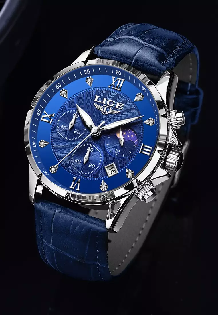 LIGE Chronograph Unisex Stainless Steel Quartz Watch, Blue dial, Blue ...