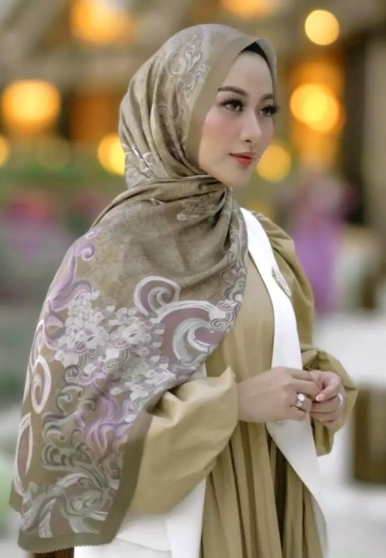 Buy Buttonscarves The Wave Satin Shawl - Tan 2026 Online | ZALORA