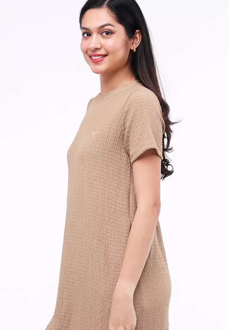 Buy Freego Ladies Bubble Square Plain Knits Short Sleeves Dress 2024 ...
