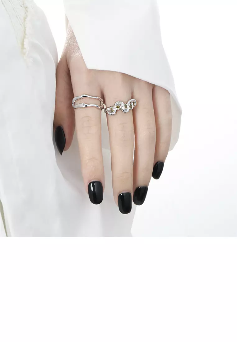 Buy Mooclife 925 Sterling Silver Simple and Fashion Irregular Wavy Lines Adjustable Open Ring ...