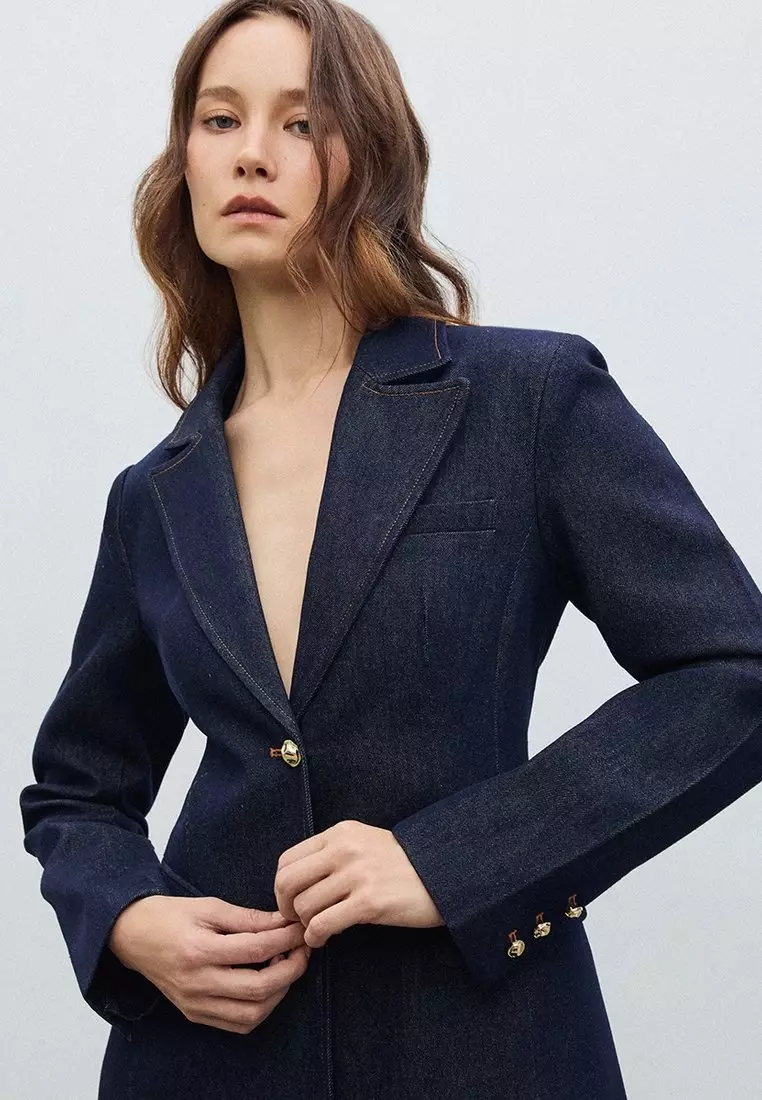 Buy Pomelo Buttoned Blazer - Indigo Online | ZALORA Malaysia