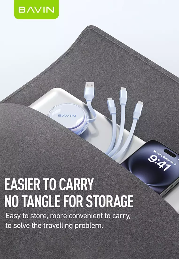 Buy BAVIN CB371 3 in 1 Charging Data Cable with 1.1 Meter Retractable ...