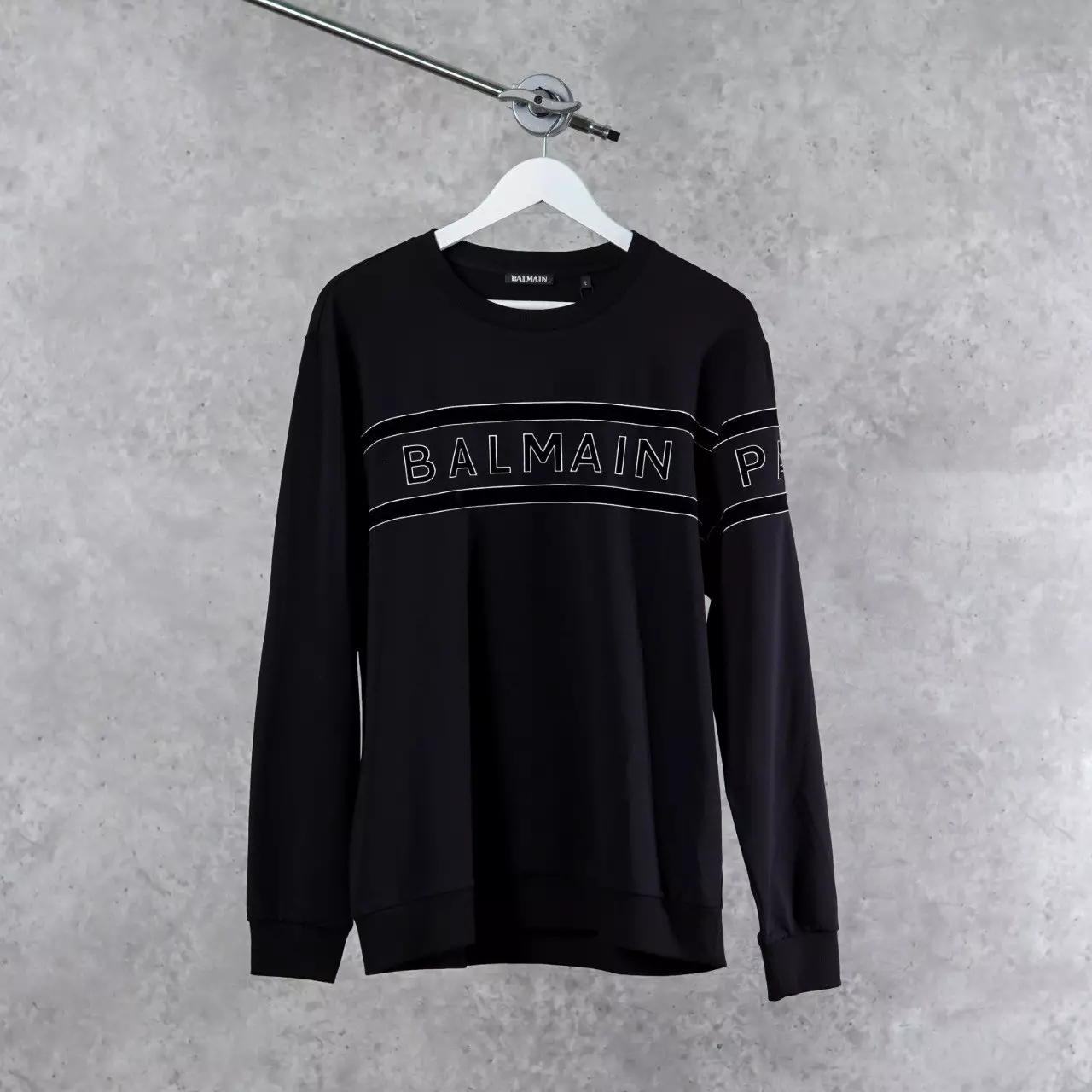 Jual Balmain Sweater BALMAIN DUO TEXT LOGO CENTER LINE SUEDE BLACK ...