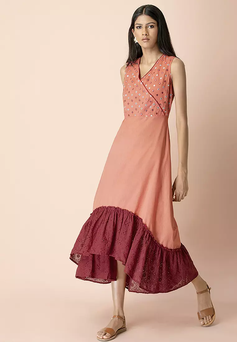 Indya Peach Colorblock Mirror High Low Tunic 2024 | Buy Indya Online ...