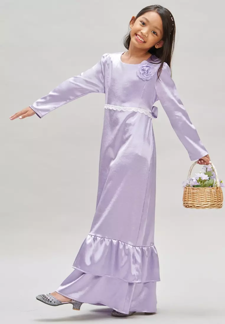Buy Loveaisyah Girl Lilac Dress with Flower Brooch Baju Hari Raya 2025 ...