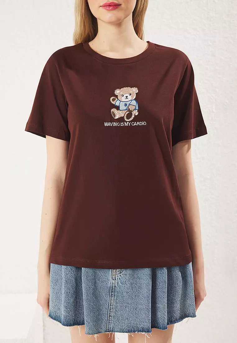 Buy Trendyol Brown Regular/Normal Pattern Teddy Bear Embroidered ...