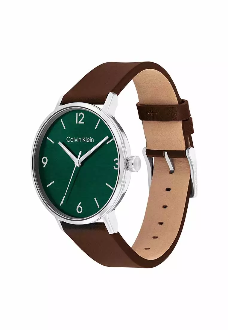 Buy Calvin Klein Modern Men's Watch Brown Leather Strap - Green Dial ...