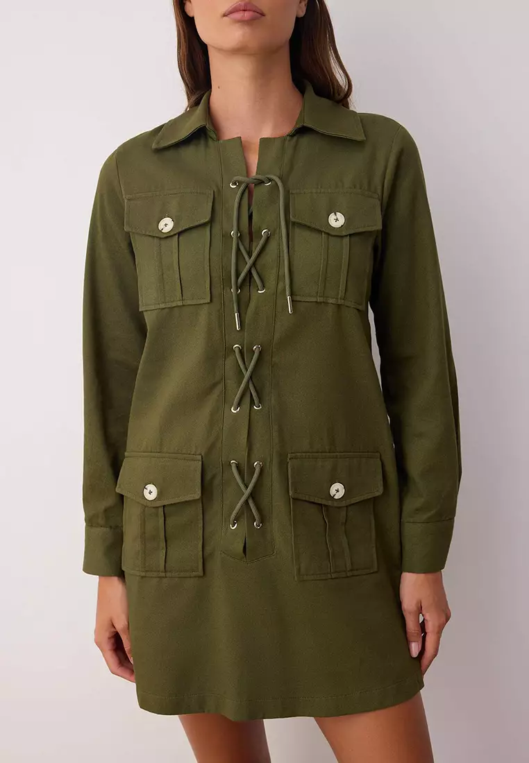 Buy Trendyol Khaki Bird Eye Lace Detailed Short / Mini Woven Dress 2026 ...