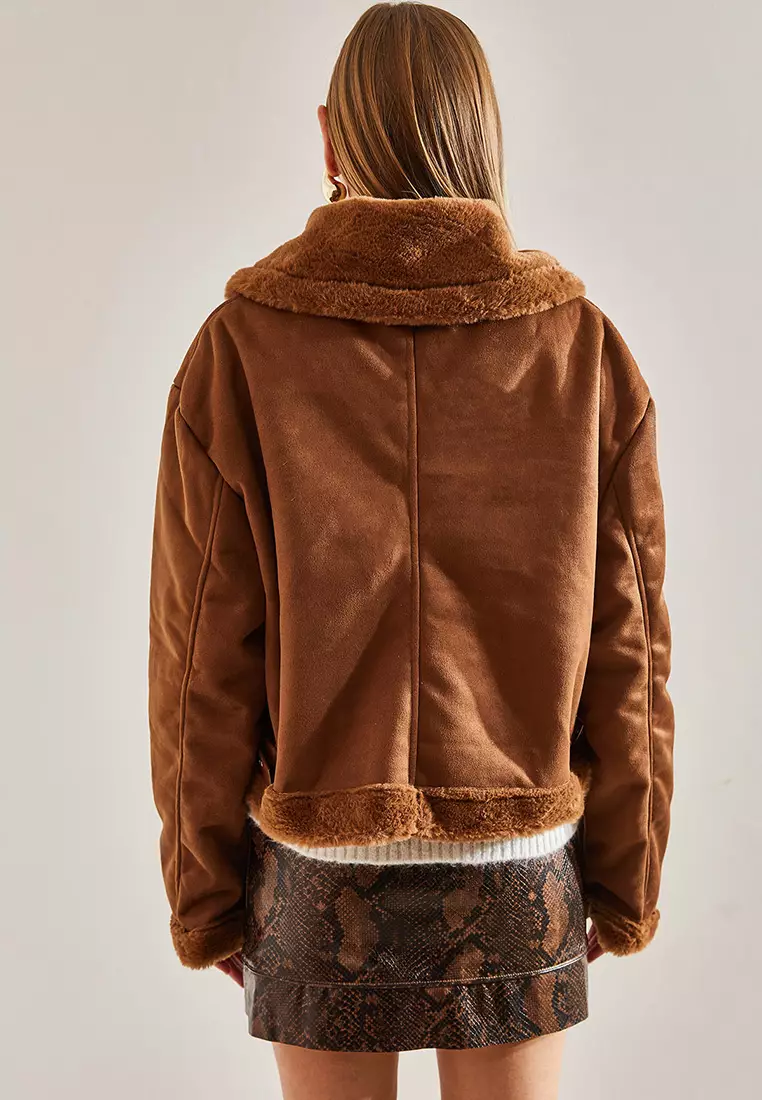 Buy Bianco Lucci Laminated Leather Coat with Side Belt 2024 Online ...