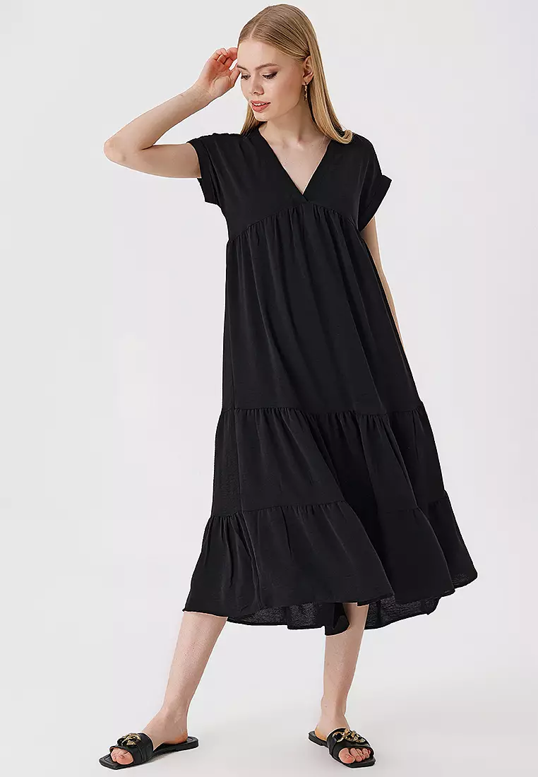 Buy Bigdart V-Neck Flounce Dress Black 2025 Online | ZALORA