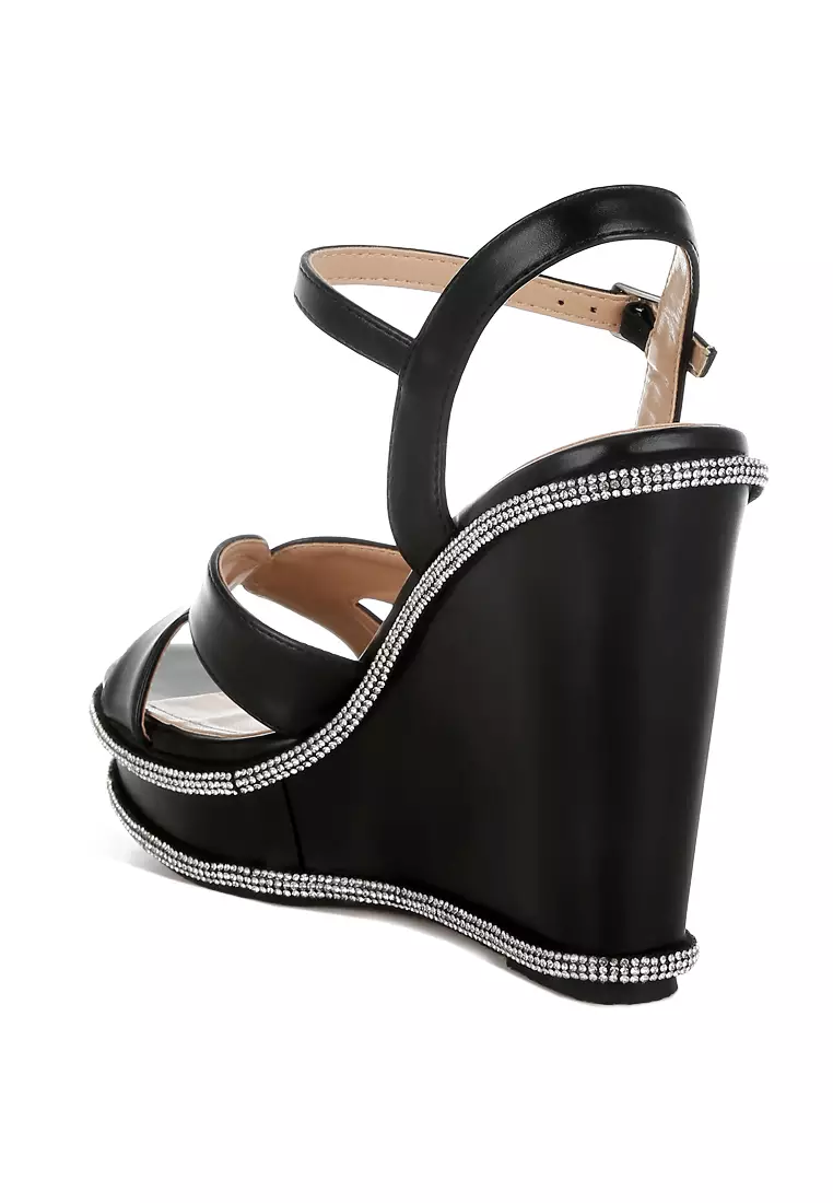 Buy London Rag Rhinestones Embellished Wedge Sandals In Black Online ...