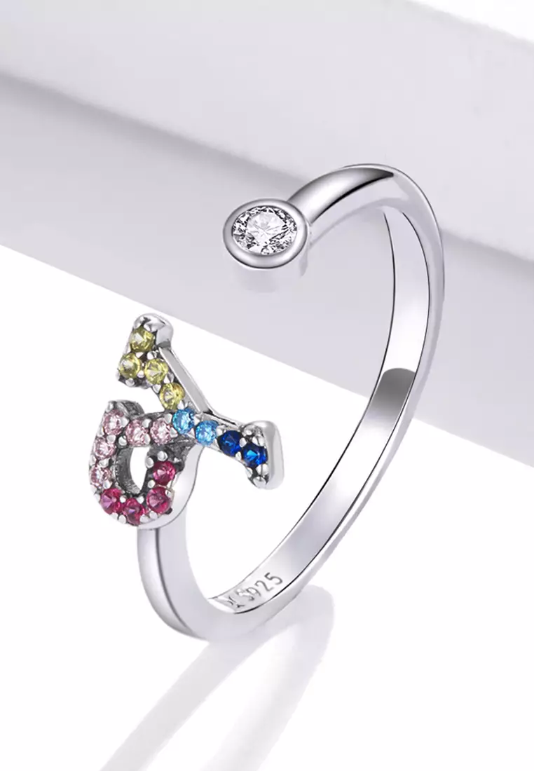Buy 925 Signature Solid 925 Sterling Silver Colourful Rainbow Alphabet Letter Adjustable Rings ...