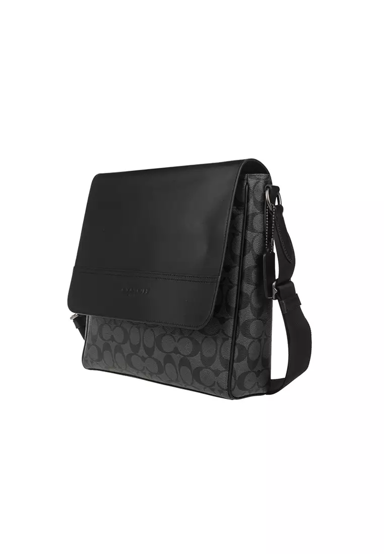 Coach Houston Map Bag In Signature Canvas Charcoal Black 573 2025 | Buy ...