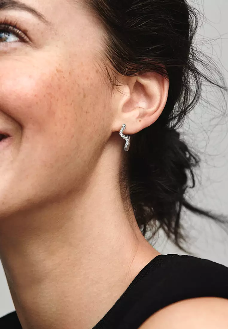 Buy PANDORA Pandora Sparkling Wave Hoop Earrings Online | ZALORA Malaysia