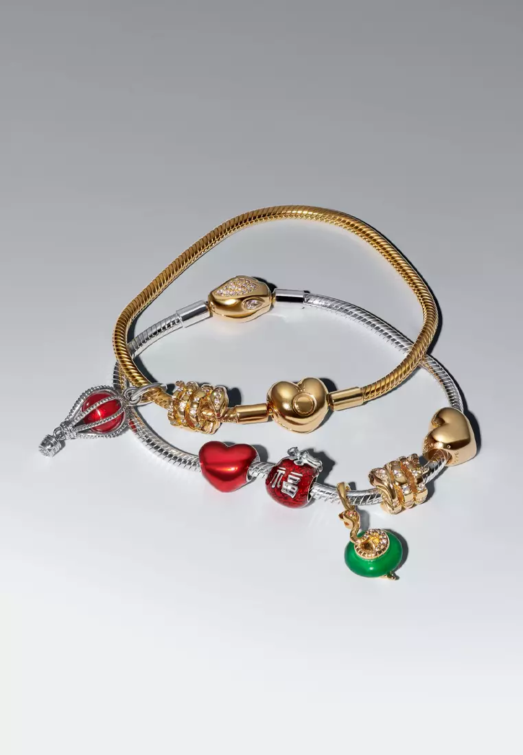 Buy PANDORA Pandora 14K Gold Plated Snake Green Murano Glass Dangle ...