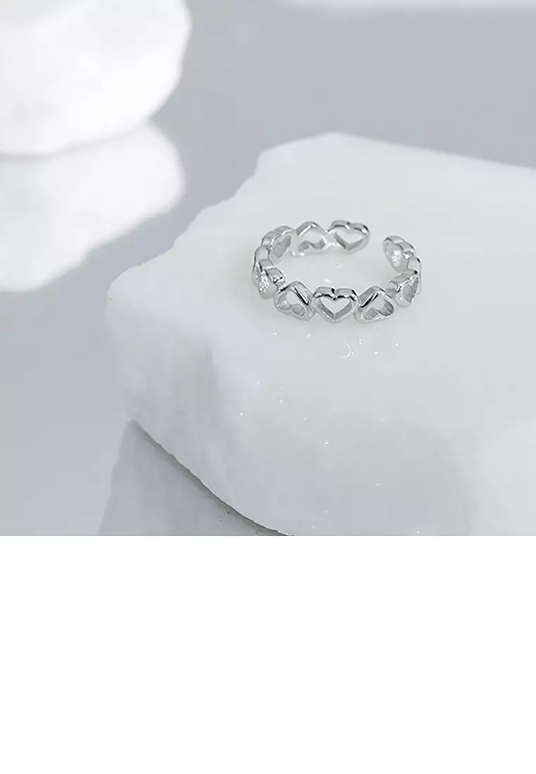 Buy Glamorousky 925 Sterling Silver Simple and Fashion Hollow Heart-shaped Adjustable Opening ...