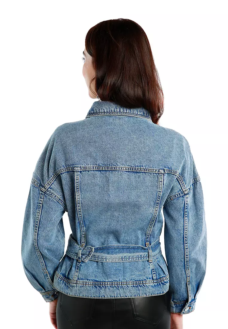 Buy London Rag Light Blue Balloon Sleeve Belted Denim Shacket 2026 ...