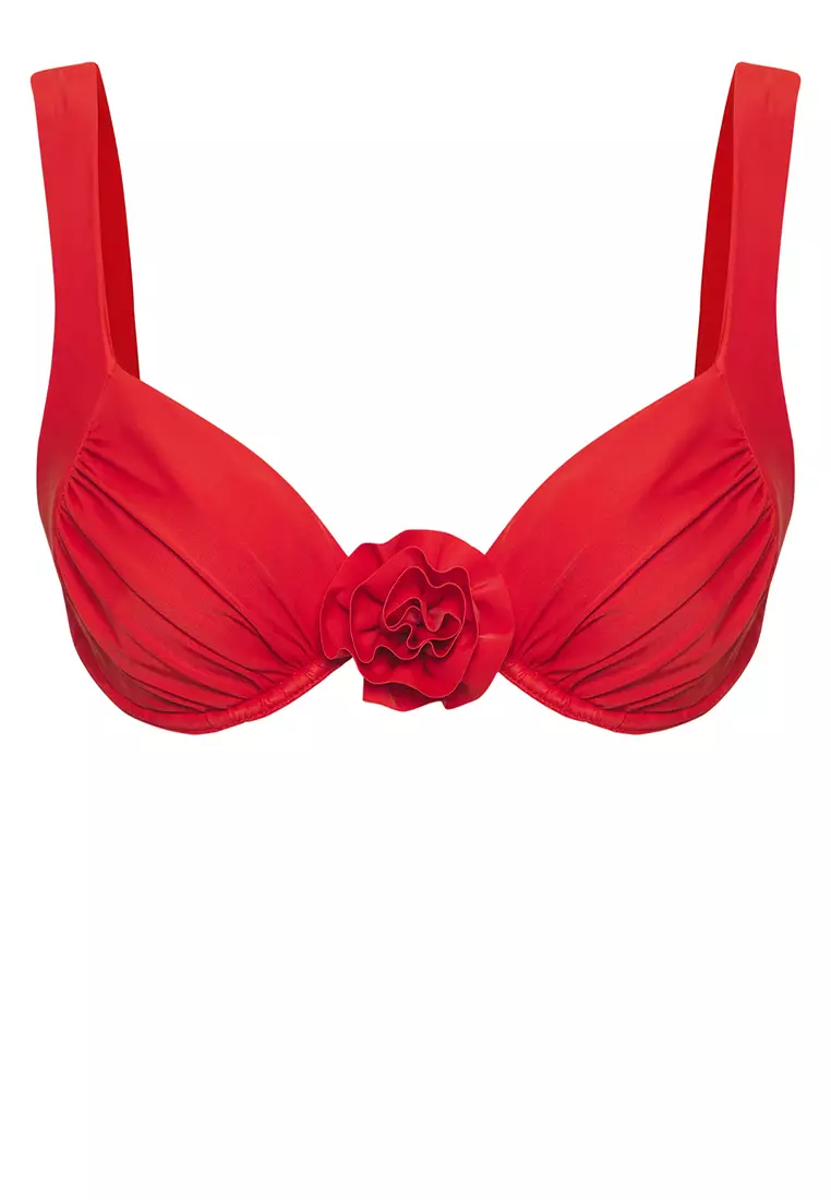 Buy Trendyol Red Balconette Floral Applique Bikini Top 2025 Online | ZALORA