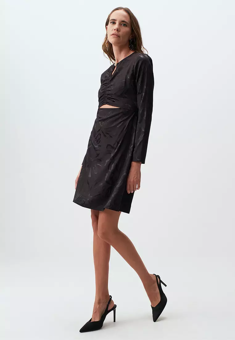 Buy Jimmy Key Jimmy Key Black Round Neck Long Sleeve Patterned Mini ...