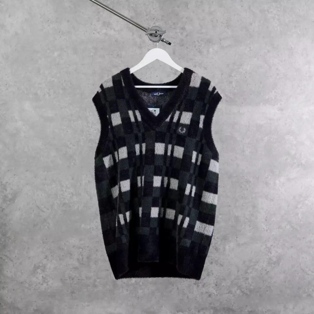 Jual Fred Perry Vest FRED PERRY TEXTURED CHECK PATTERN GREY KNIT VEST ...