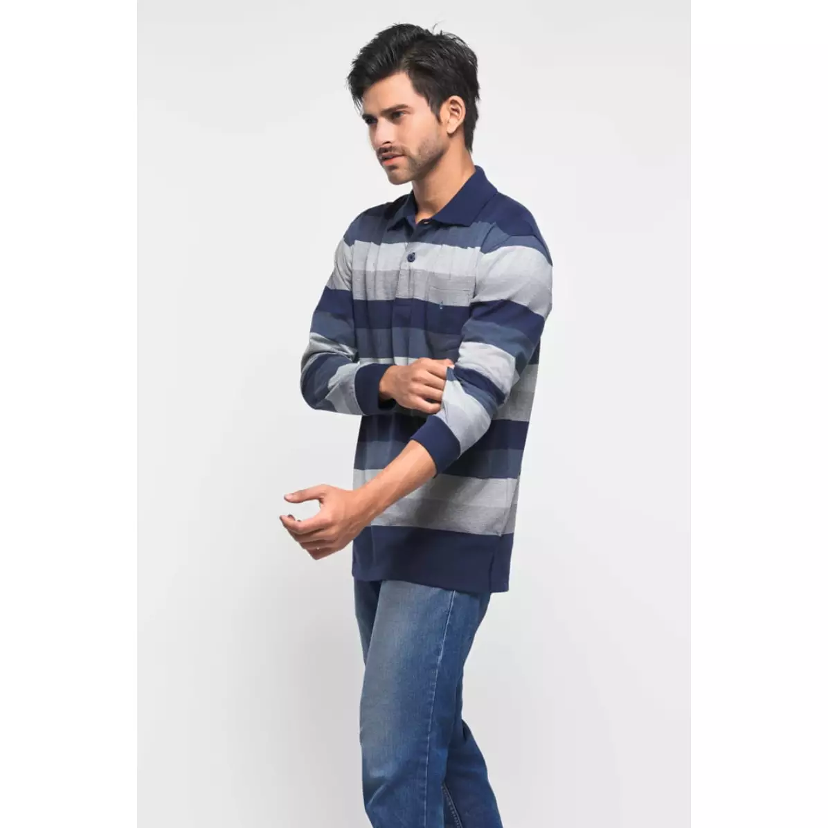 Jual Hassenda Dev Baverre Kaos Polo Kerah Salur Lengan Panjang VPB20016BRU Navy Original 2025 ...