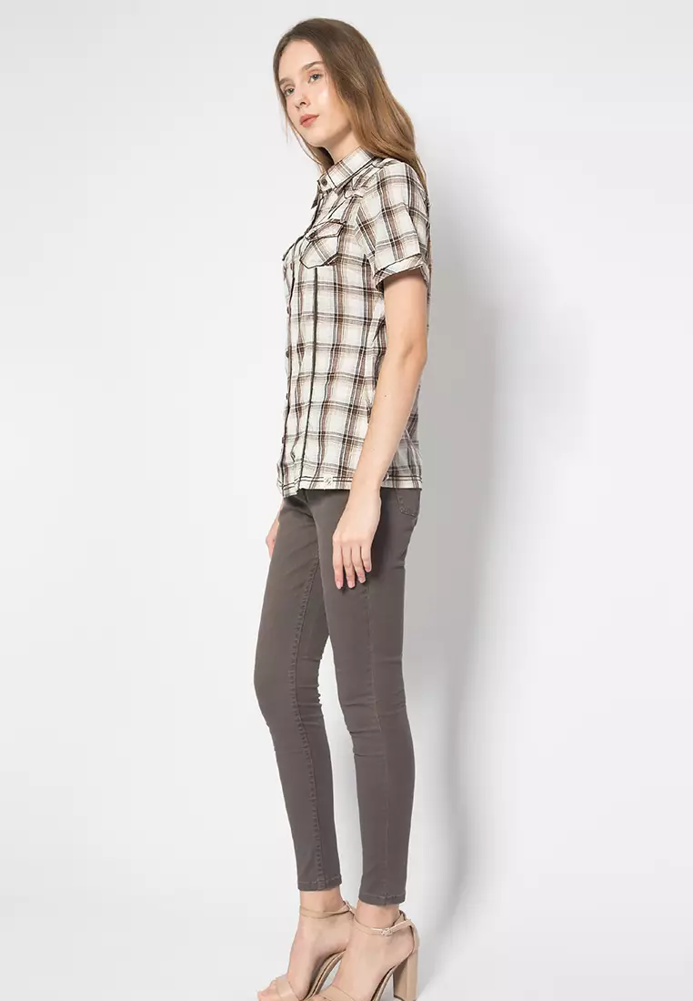 Jual LGS LGS - Kemeja Wanita Lengan Pendek - Full Kancing - Kotak-Kotak ...