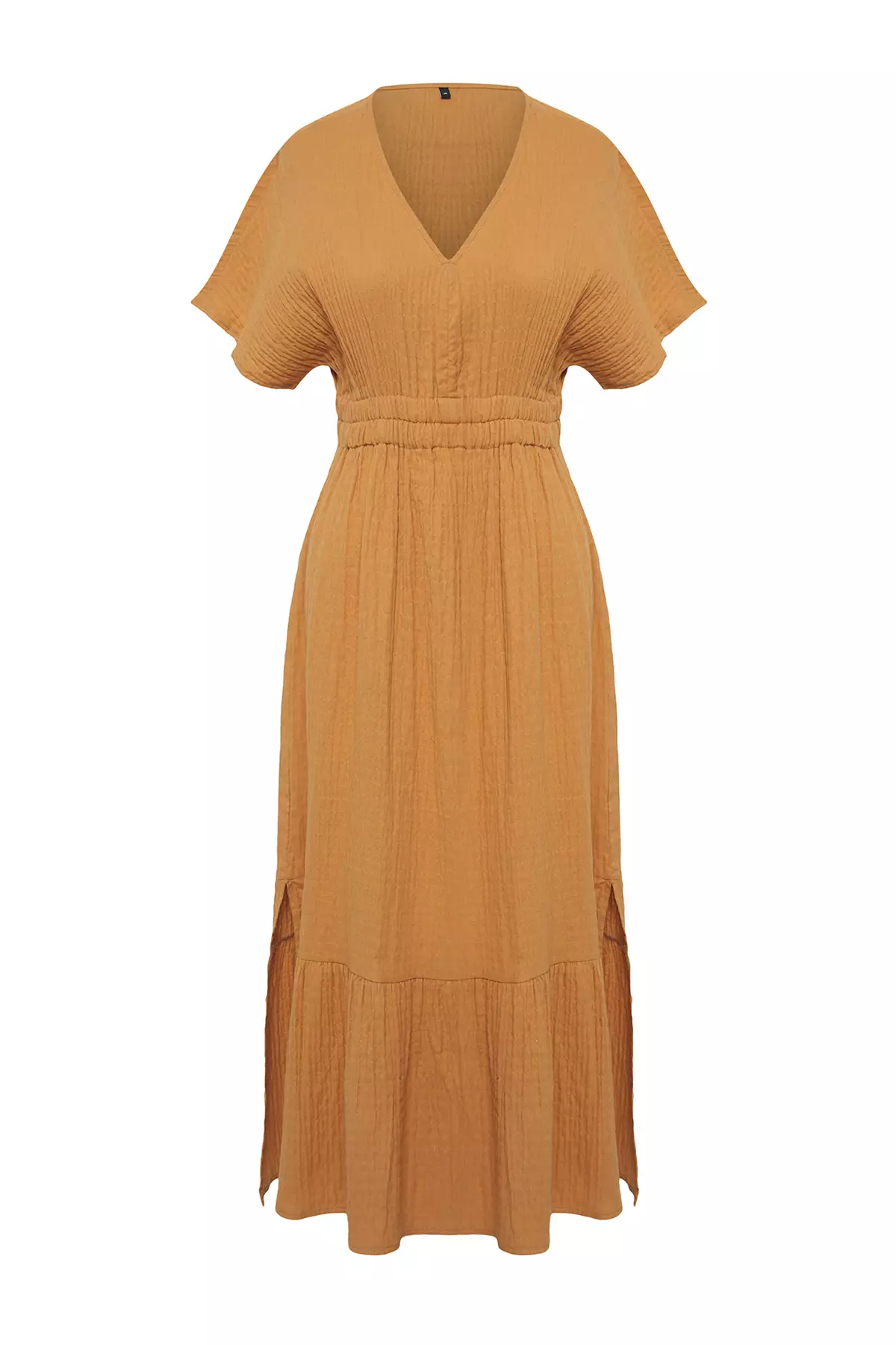 Buy Trendyol Beige Maxi Woven Gathered Detailed Muslin Beach Dress 2025 ...