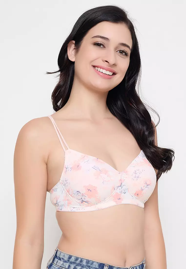 Buy Clovia Clovia Padded Non-wired Full Cup Floral Print T-shirt Bra in Light Pink 2025 Online ...