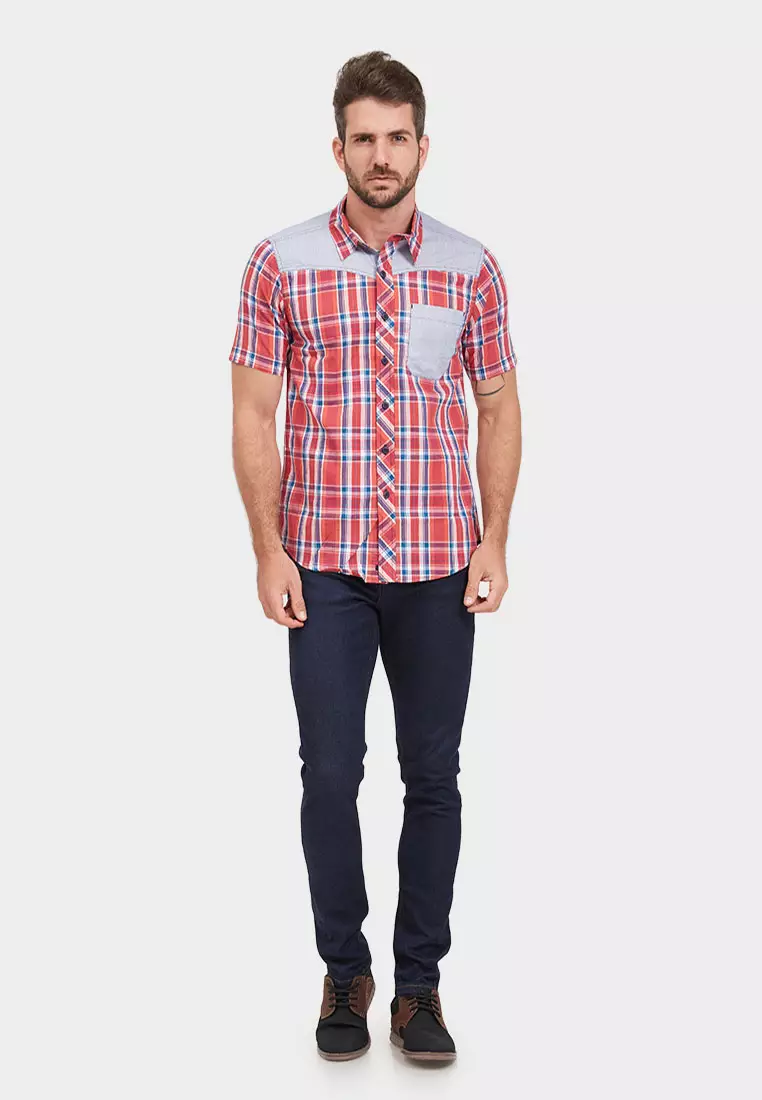 Jual NEXT GEN NEXT GEN Short Sleeve Henley Check Shirt 5040 Original ...
