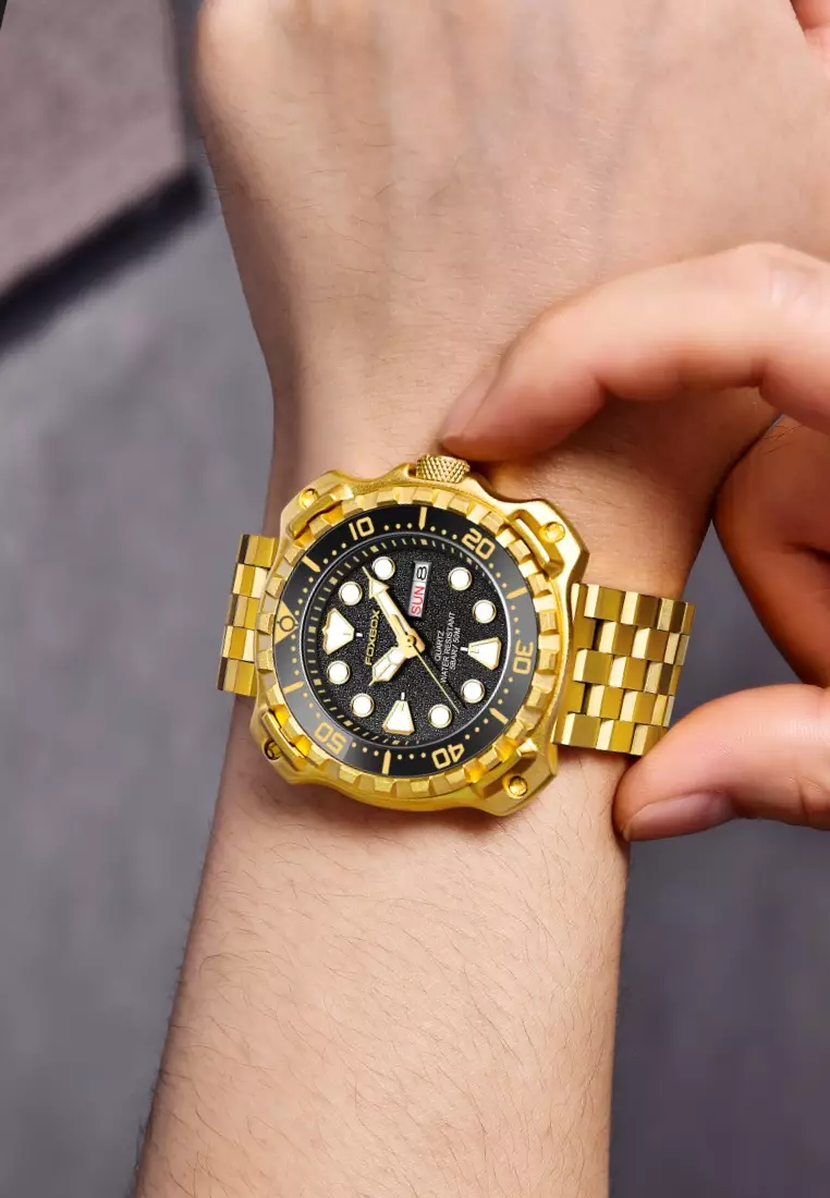 Buy LIGE FOXBOX Unisex IP Gold Stainless Steel Diver's Quartz Watch ...