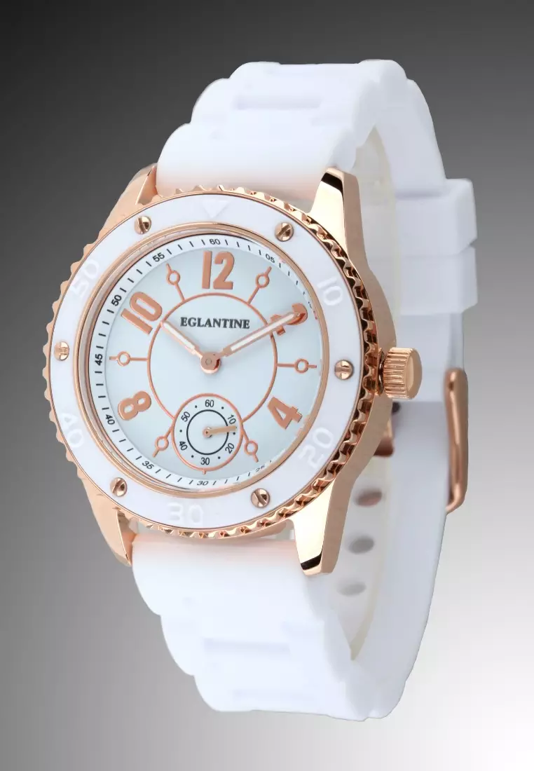 Buy EGLANTINE Vanessa Ladies Pink Gold Plated Steel Quartz Watch White ...